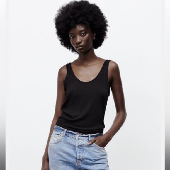 Zara | Tops | Nwt Zara Basic Black Ribbed Tank Scoop Neck Minimal ...